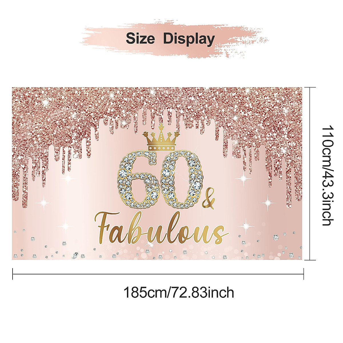 Rose Gold 60th Birthday Banner Party Decorations for Women, Pink Rose Gold 60 & Fabulous Happy 60th Birthday Banner Party Supplies, Sixty Years Old Bday Background Photo Sign for Indoor Outdoor