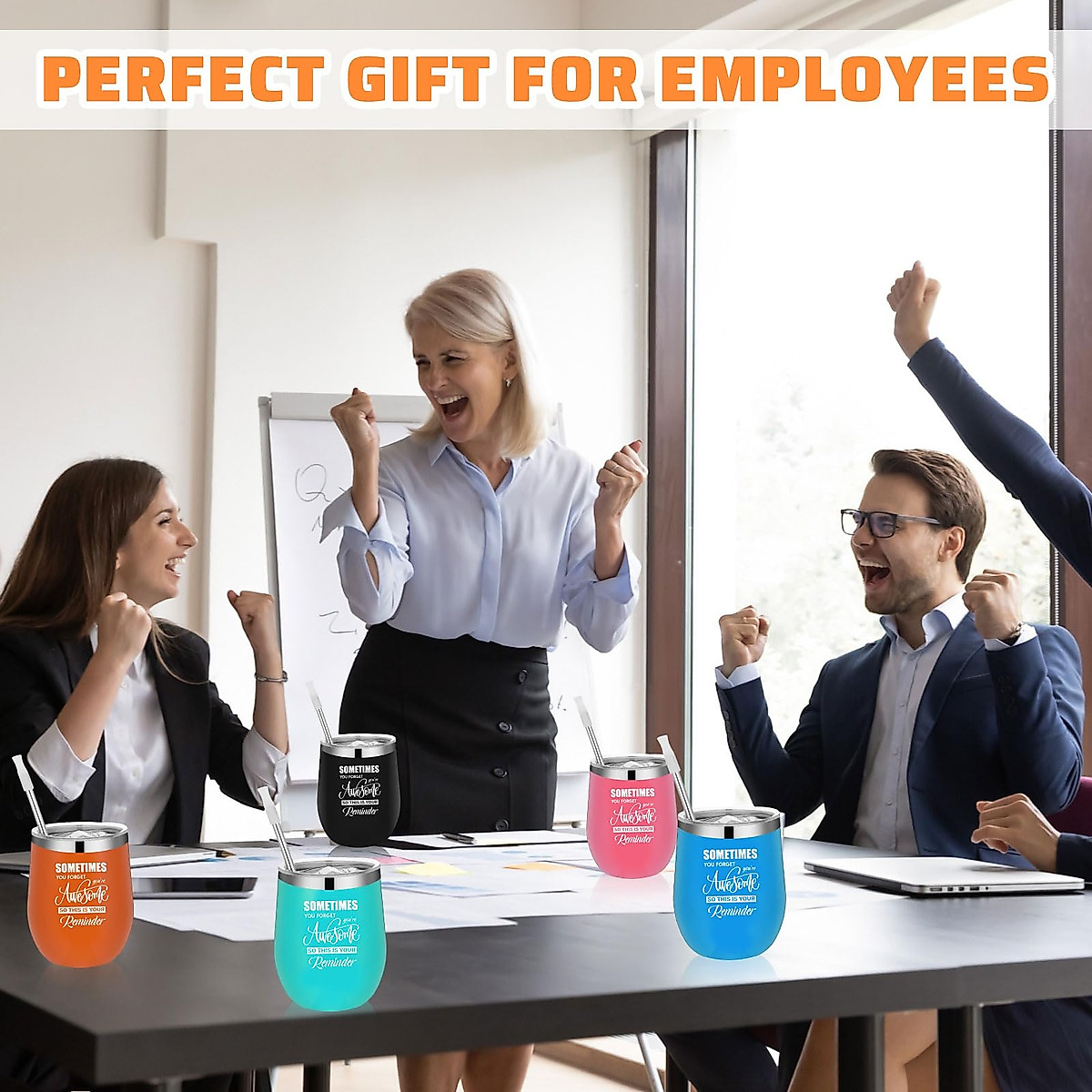 meekoo Thank You Gifts for Women Men You're Awesome Stainless Steel Insulated Tumbler Mug with Lids and Straws for Coworker Friends Appreciation Inspirational Gifts Bulk, 12 oz (Cute, 8 Pcs)