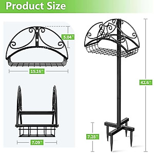 Helhom Garden Hose Holder Freestanding, Water Hose Holders with Storage Basket Detachable Garden Hose Stand Heavy Duty for Outside Lawn Yard