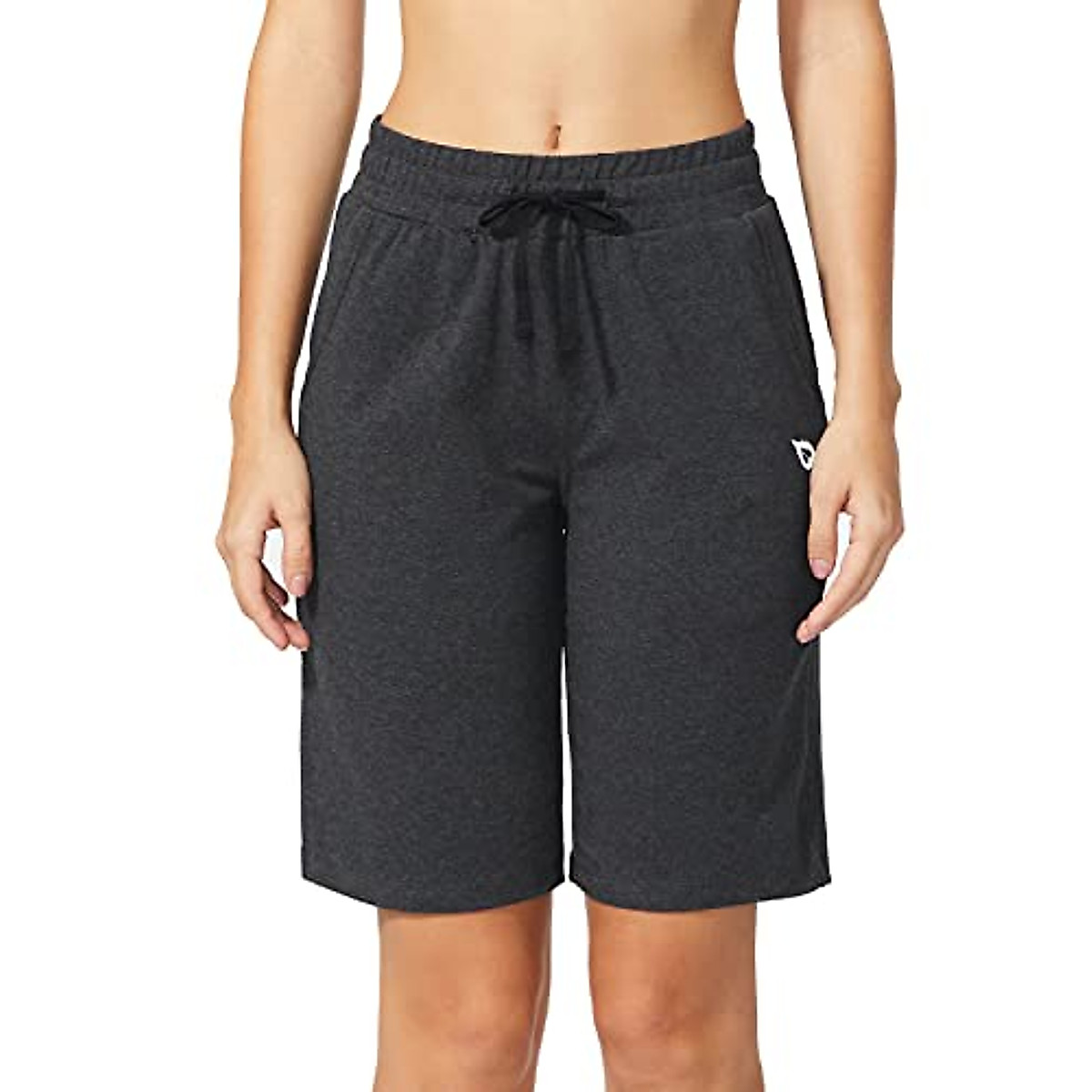 BALEAF Women's 10" Bermuda Shorts Long Cotton Casual Summer Knee Length Pull On Lounge Walking Exercise Shorts with Pockets Charcoal Size S