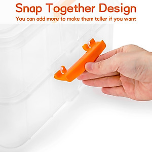 Yesland Large 2 Layer Stack & Carry Box,13.75 x 10 x 7.5 Inch Plastic Multipurpose Stackable Craft Storage Box Container with Orange Handle, Portable Organizer Box for Stationery, Sewing, Art Craft