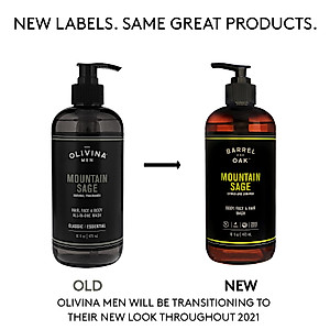 Barrel and Oak - All-In-One Body Wash, Men's Body Wash, Men's Soap for Hair, Face, & Body, Refreshing & Balanced Cleanser, Essential Oil-Based Scent, Cedar & Patchouli, Vegan (Mountain Sage, 16 oz)