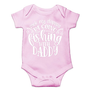 CBTwear Pack My Diapers Going Fishing With Daddy - Baby Clothes - Funny Newborn Bodysuit Outfits for Boys and Girls (6 Months, Pink)