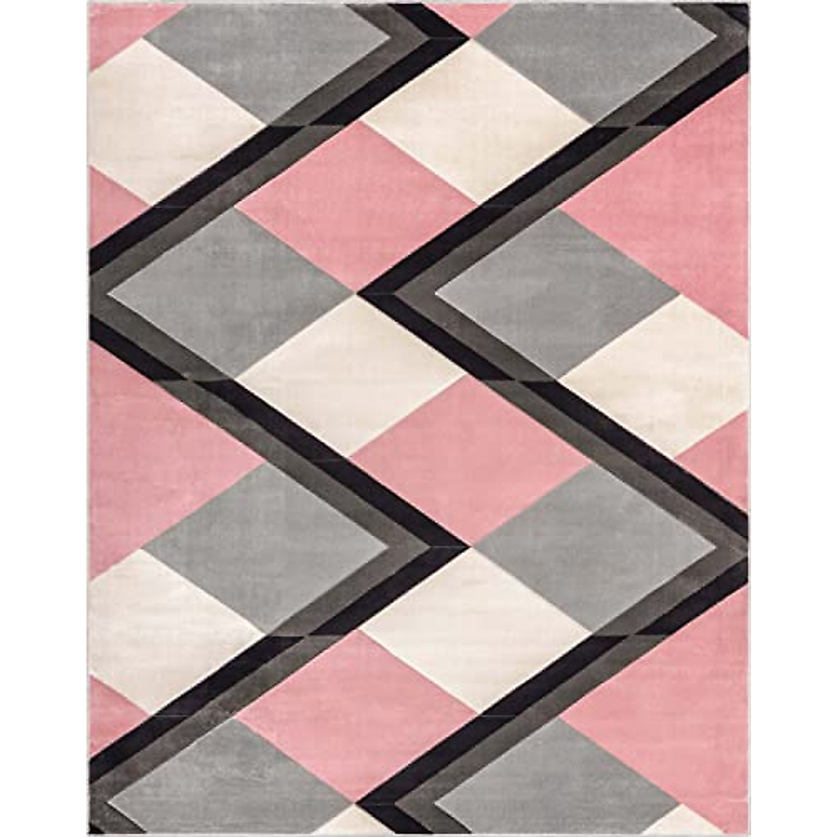 Well Woven Good Vibes Nora Blush Pink Modern Geometric Stripes and Boxes 5'3" x 7'3" 3D Texture Area Rug (GV-87-5)