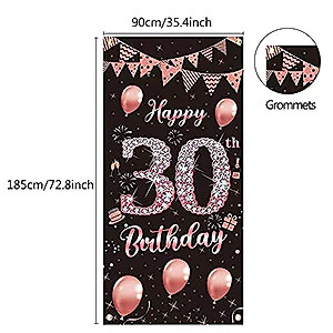 30th Birthday Banner Decorations Door Cover, Rose Gold 30 Year Old Birthday Party Backdrop Supplies for Her Women, Happy Thirty Birthday Poster Sign Decor(Rose Gold)