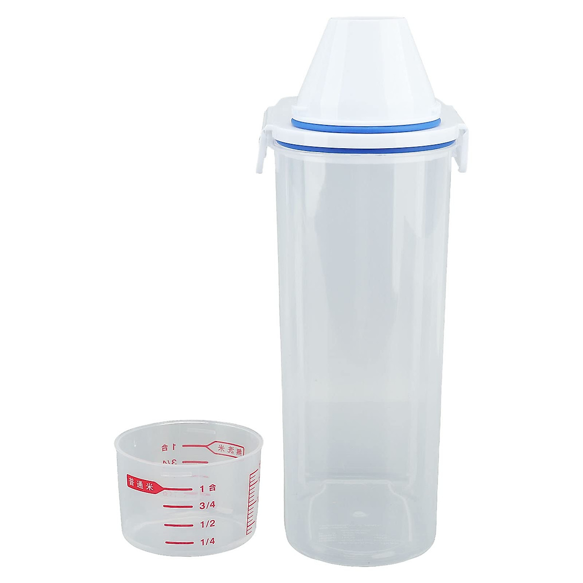 Rice Storage Container, Plastic Rice Dispenser Bin with Measuring Cup, Airtight Grain Dispenser with Claer Scale, Clear Kitchen Food Dispenser for Rice, Beans, Grains, Small Dry Food(2kg White)