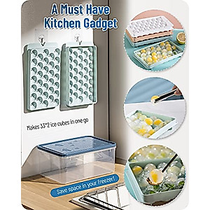 Icediver Ice Cube Tray, Circle Ball Ice Trays for Freezer with Lid & Bin, Sphere Ice Cube Mold Making 99 x 1.0IN Small Round Ice Cubes(Updated Blue Ice Trays, 1 Ice Bucket & Tongs)