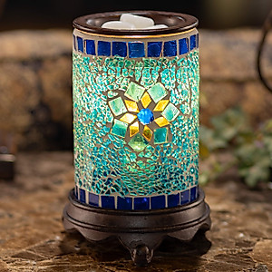 VP Home Wall Plug-in Wax Warmer for Scented Wax Mosaic Glass Sapphire and Gold Electric Home Fragrance Warmer for Essential Oils Candle Wax Melts and Tarts Scent Warmer Night Light