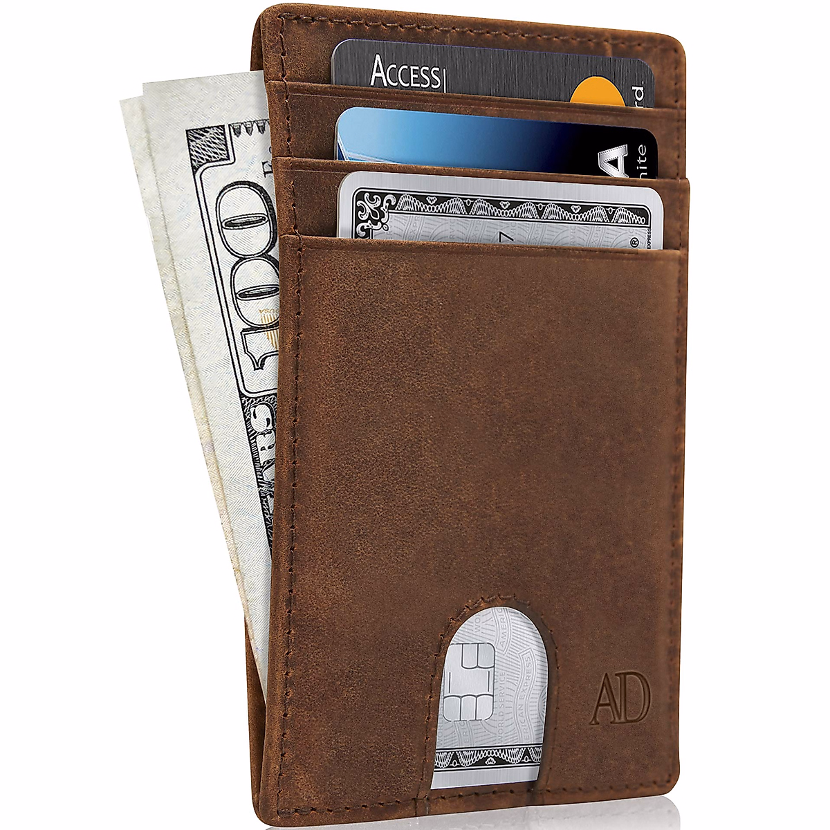 Access Denied REAL LEATHER Slim Minimalist Mens Wallet - Thin Front Pocket RFID Credit Card Holder Wallets For Men Holiday Gifts For Him