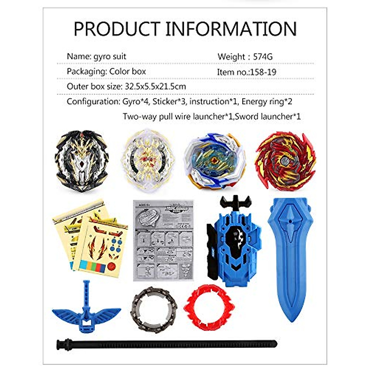 Bey Burst Battle Evolution 4 in 1 Metal Fusion Attack Set with 4D Launcher Grip Tops Set