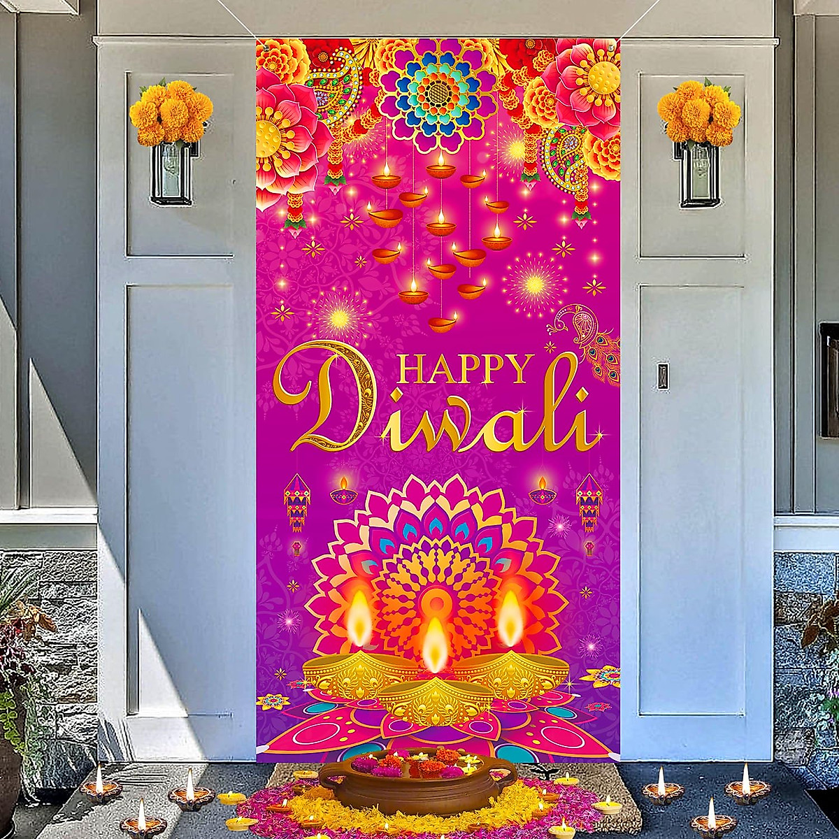Diwali Door Cover Decorations, Happy Diwali Party Decorations Deepawali Indian Festival of Lights Hanging Banner, Diwali Party Supplies
