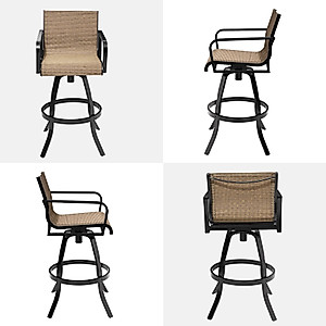 Pellebant Swivel Bar Stools Set of 2, Outdoor Aluminum Bar Height Chairs, All Weather Furniture for Patio, Pool, Garden, Backyard, Brown