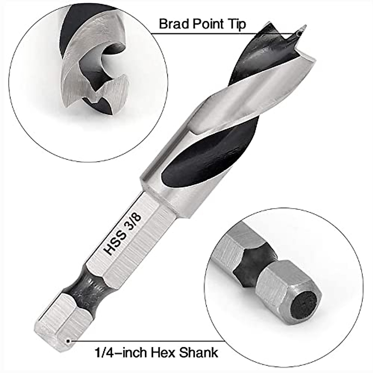 Eyech 6Pcs Brad Point Drill Bits Stubby Drill Bit Set for Wood |Spiral Twist Bit 1/4" Quick Change Hex Shank | 4241 High Speed Steel | for Quick Change Chucks and Drives