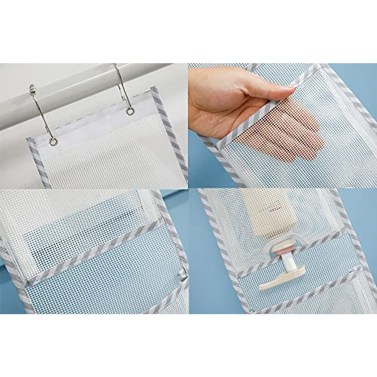 Jelier Mesh Shower Caddy Organizer, Hanging Shower Curtain Pockets for Bathroom Accessories (white)