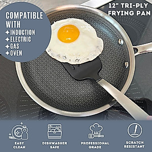 Lexi Home Tri-ply 12" Stainless Steel Scratch Resistant Nonstick Frying Pan