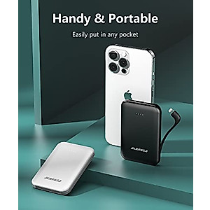 Alongza Small Portable Phone Charger 4500mAh Power Bank with Built-in Cable USB C Fast Lightweight Battery Pack Cell Phone Charger Slim Clutch Charger External Battery Backup for iPhone,Android