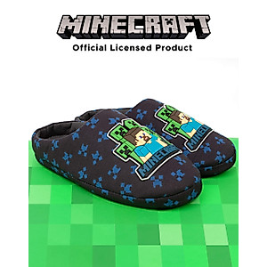 Minecraft Slippers Boys Kids Blue Creeper vs Zombie TNT House Shoes 1.5 US