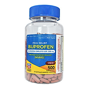 Rite Aid Pharmacy Ibuprofen 200 mg - 500 Coated Brown Caplets - Pain Reliever and Fever Reducer - Migraine Relief - Back Pain Relief - Arthritis Pain Relief Pills - Pain Killer