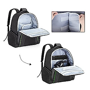 CURMIO Travel Backpack Compatible with Xbox Series S, Xbox One/ One S/ One X, Xbox 360/ 360 Slim, Carrying Case for Game Console, Controllers and Accessories, Green Stripe (Bag Only, Patent Pending)