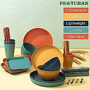 Wheat Straw Dinnerware Sets, kids Dinnerware Set,Unbreakable Microwave Dishwasher Safe Tableware Lightweight Bowls, Cups, Plates Set Reusable Dinner Plates Bowls Set