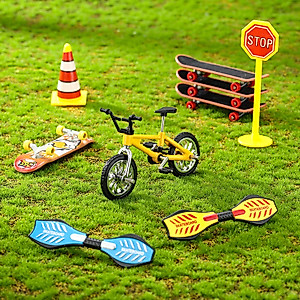 31 Pieces Mini Finger Toys Set Finger Skateboards for Kids Mini Finger Bikes Tiny Swing Board with Replacement Wheels and Tools Fingertip Movement Party Favors for Kids Gifts for Ages 6 and up