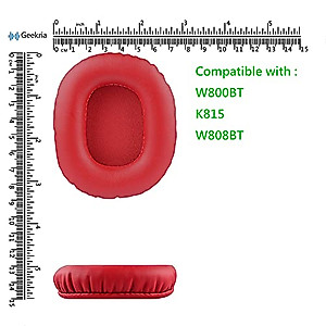 Geekria QuickFit Protein Leather Replacement Ear Pads for Edifier W800BT (FCC ID:Z9G-EDF41), K815, W808BT Headphones Earpads, Headset Ear Cushion Repair Parts (Red)