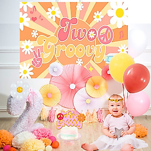 Two Groovy Party Decorations, Two Groovy Birthday Decorations, Groovy Balloon Arch, Backdrop, Two Groovy Cake Topper for Hippie Second Birthday Party Decorations, Girl’s 2nd Birthday