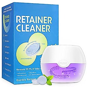 JSENA Denture Cleaning Tablets+UV Retainer Case Double Sterilization，Efficient Retainer Cleaning Tablets-60 Tabs，Collocation UVC Disinfectant Aligner Case, Clean Mouth Guard, Night Guard in 15 Minutes