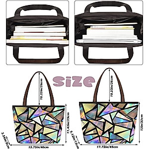 Geometric Colorful Large Totes Top Handle Purse Women Shoulder Bag, Modern Geometrical Tote Bag with Zipper Handbag for Travel School Girls