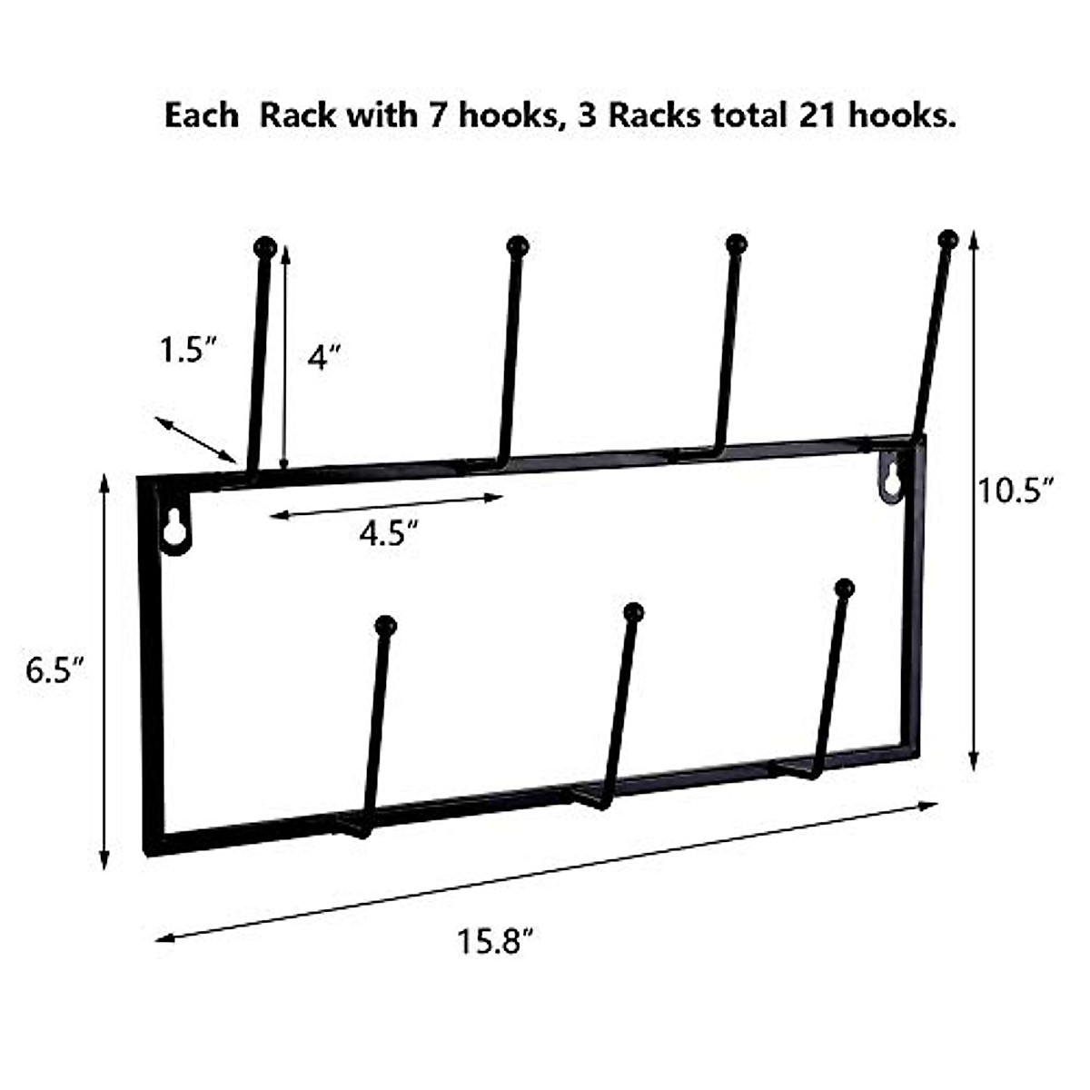 Jucoan 3 Pack Metal Coffee Mug Rack, Wall Mounted Coffee Mug Holder Cup Organizer Hanging Rack with Total 21 Cup Hangers for Home Kitchen Coffee Bar