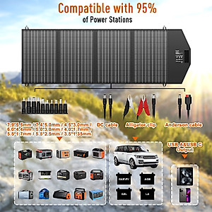 Rorood Portable Solar Panel, 100 Watt Solar Panel Charger with 11pcs 18V DC Adapters, QC3.0, USB-A, IPX3 Waterproof Foldable Solar Panel for 5-18V Devices, Car Battery, Power Station, Camping