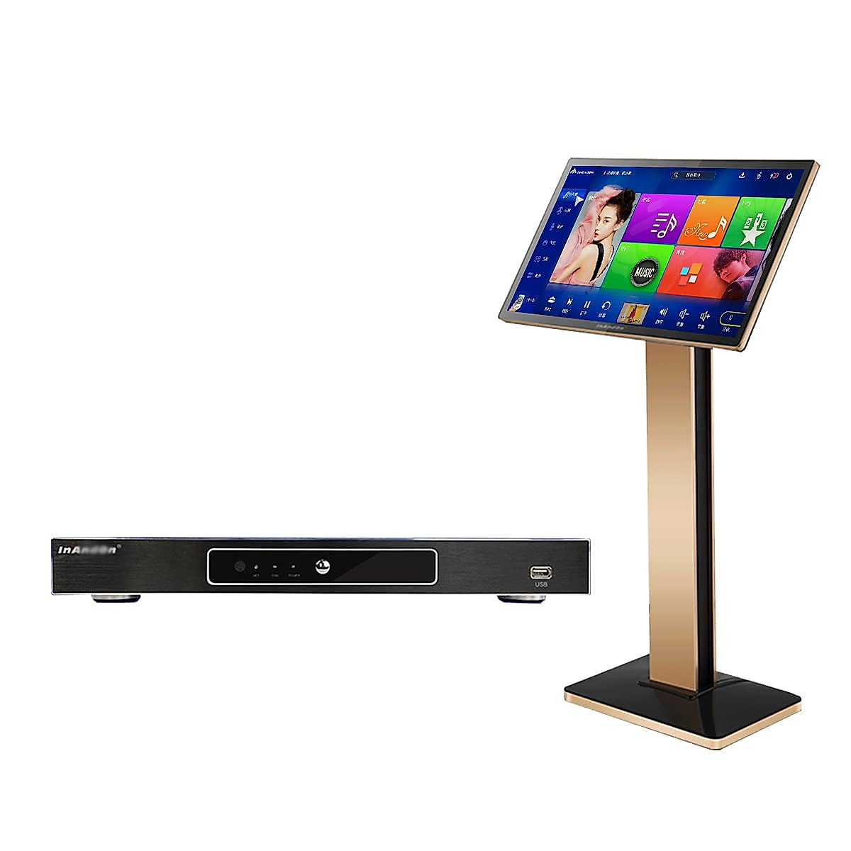2021 Karaoke System, with Wireless Mic, 22'' Capacitive Touch Screen Free Cloud Download Function, 4K Output