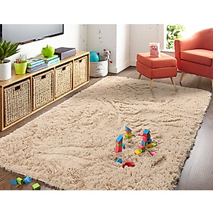 Amangel Ultra Soft Fluffy Shag Rug, Fuzzy Area Rug for Bedroom, 4' x 6', Plush Shaggy Carpet for Living Room, Cute Furry Rugs for Kids Girls Room Baby Nursery Home Decor, Luxury Floor Carpet, Beige