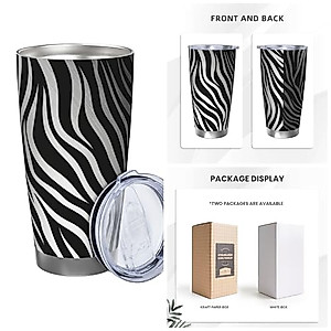 Zebra Print Tumbler with Lid and Straw 20oz Stainless Steel Car Cup for Hot and Cold Drinks, Double Wall Insulated Travel Coffee Mug Reusable Drink Thermos Cup Birthday Gifts