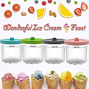 Hatende 4 Pcs Creami Pint Containers for Ninja Creami Pints and Lids - 4 Pack,16oz,Creami Deluxe Pints Compatible with Ninja Ice Cream Maker Machine NC299AMZ NC300 NC301,Dishwasher Safe,Clear