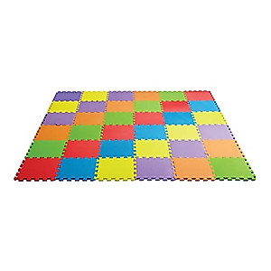 Edushape Foam Play Mat for Baby - Foam Interlocking Floor Mats with Solid Colors, Edges and Corners - Thick, Textured, Soft Foam Floor Mats for Kids, Babies and Toddlers