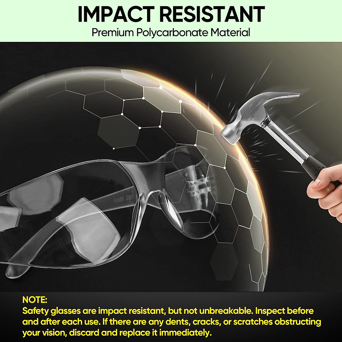 TICONN 12 Clear Safety Glasses for Men, Safety Goggles with Scratch Impact Resistant Meets ANSI Z87.1 Standard (12 Pack)