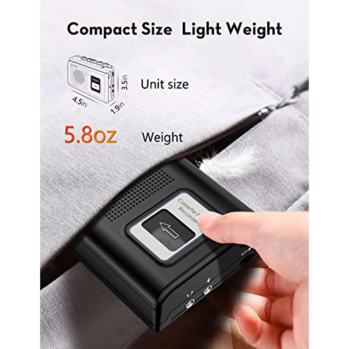 Arsvita Walkman Cassette Player, Portable Tape Recorder, Build-in Speaker and Microphone,Black