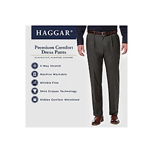 Haggar Mens Premium Comfort Classic Fit Pleat Front Reg. And Big & Tall Sizes Dress Pants, Medium Grey, 34W X 30L US