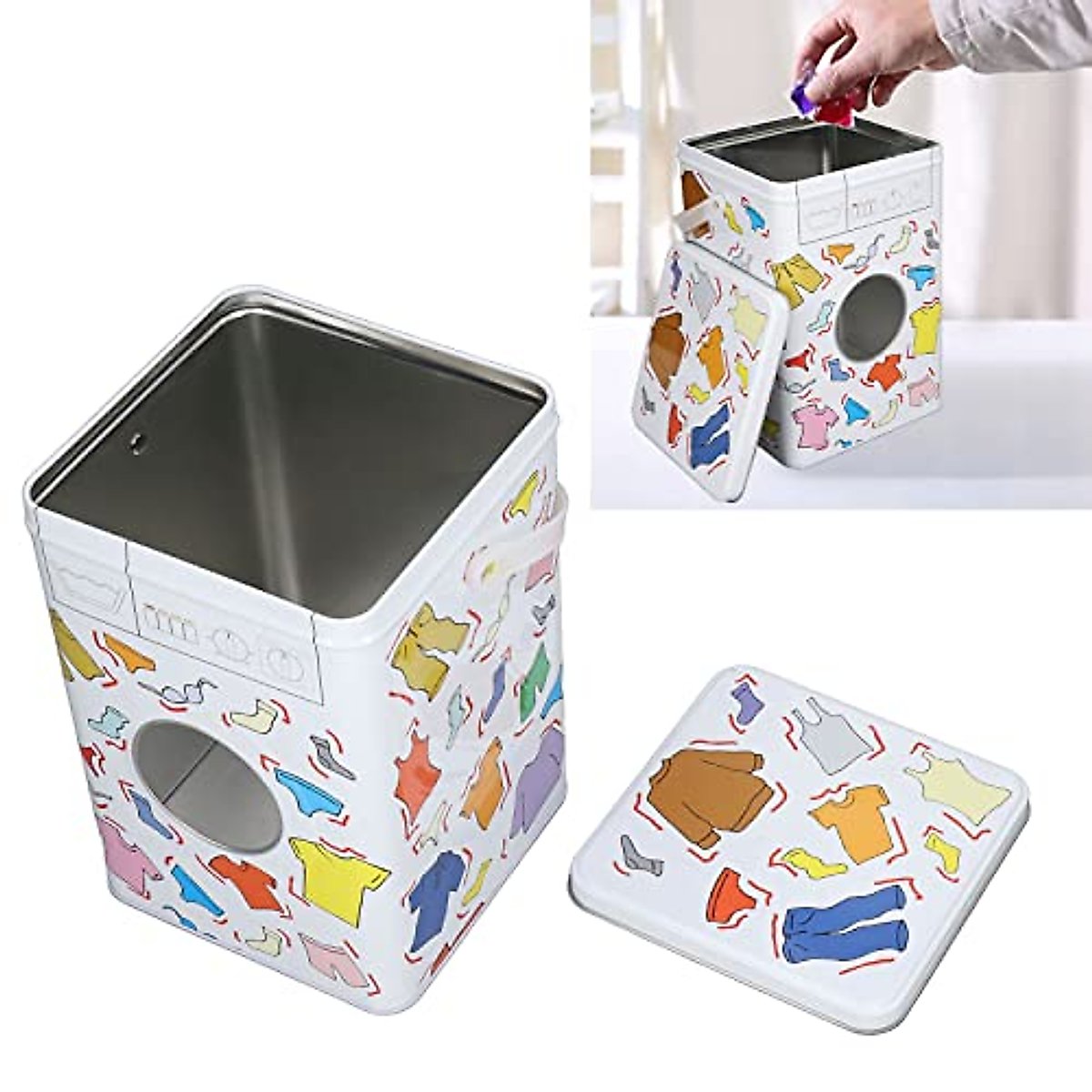 Laundry Detergent Container, Powdered Laundry Detergent Container with Perspective Window Lid Laundry Detergent Powder Storage Tin Box, Washing Machine Appearance Large Capacity Storage Box