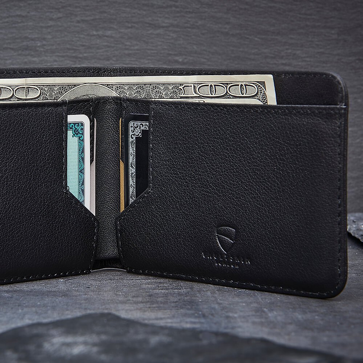 Vaultskin MANHATTAN Slim Minimalist Bifold Wallet and Credit Card Holder with RFID Blocking and Ideal for Front Pocket, Black
