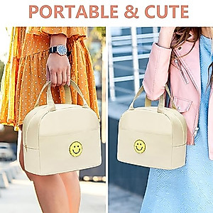POETIC WREATH Lunch Bag for Women Large Insulated Box Reusable Tote with Preppy Bag,Soft Leather Lunchbag Work School Picnic Travel (White)