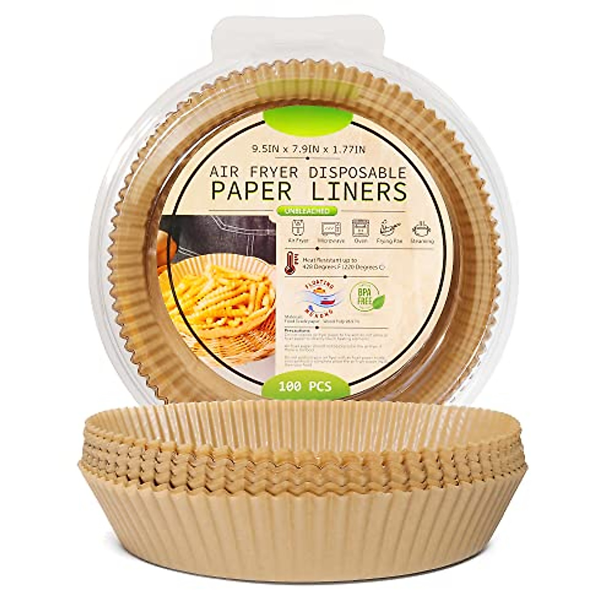 Floating Mekong Round Air Fryer Parchment Sheets Disposable | 8"-9.5" 5-8qt 100pc Large Round Paper Air Fryer Basket |Nonstick |Oven | Microwave | Wood Pulp|Heat resistant|Airfryer Liner Eco Friendly