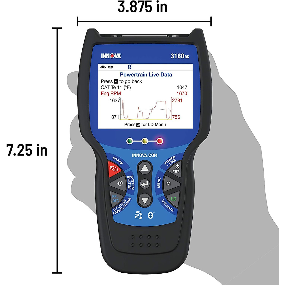INNOVA 3160RS OBD2 Scanner, ABS Brake Bleeder, ABS SRS Engine Transmission Diagnoses, Airbag Light Reset, Car Battery Tester & Alternator Tester, Battery Reset, Fix & Parts Recommendations