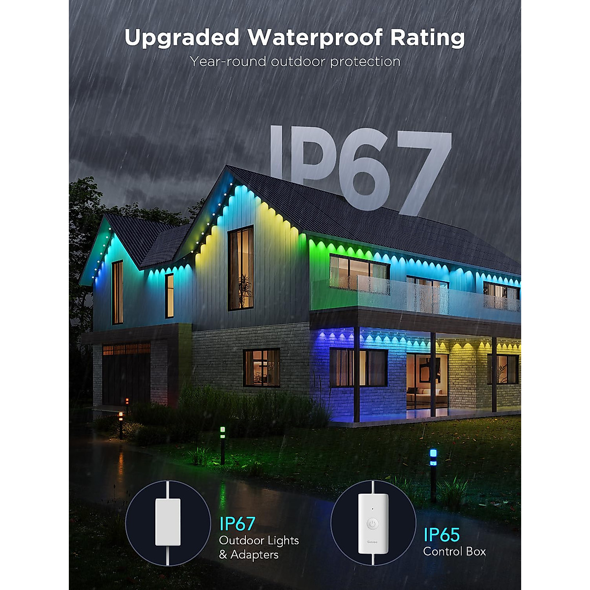 Govee Permanent Outdoor Lights Pro, 100ft with 60 RGBIC LED Lights for Daily and Accent Lighting, 75 Scene Modes, IP67 Waterproof, Works with Alexa, Google Assistant, Matter, White