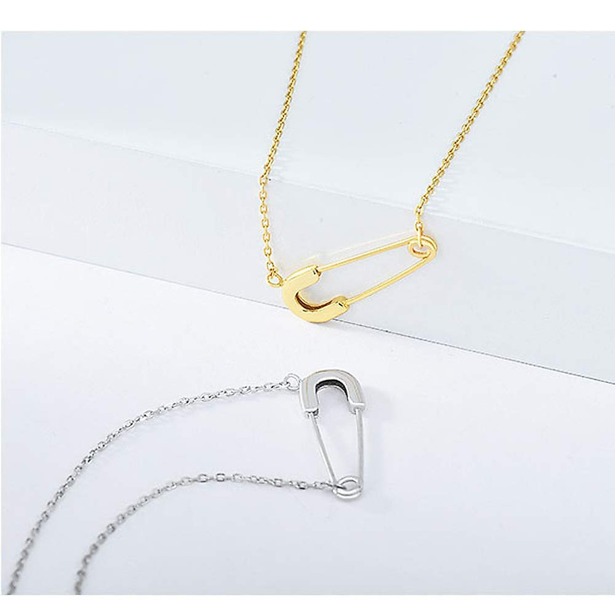 OIDIMS Safety Pin 925 Sterling Silver Necklace for Women Girls Chain with Pendant 14K Gold Finish Personalized Support Symbol For Refugee Charms Simple Meaningful Minimalist Jewelry (Silver)