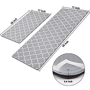 HEBE Anti Fatigue Kitchen Floor Mats Set of 2 Thick Cushioned Kitchen Rugs Mats Set Waterproof Non Slip Comfort Floor Rug Carpet for Kitchen Sink,Laundry 18"x30"+18"x48"