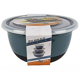 Wisconic 6-Piece Non-Slip Bowl Set - Plastic, Durable Kitchenware, Dishwasher Safe - Made in the USA - Prussian Blue