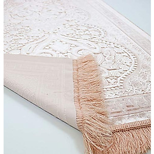 Modefa Velvet Prayer Rug - Soft Plush Turkish Janamaz Sajada Carpet for Men and Women - Plain Solid Prayer Mat Ramadan Eid Gift - with Prayer Beads - Floral Luxury Paisley (Blush Pink)