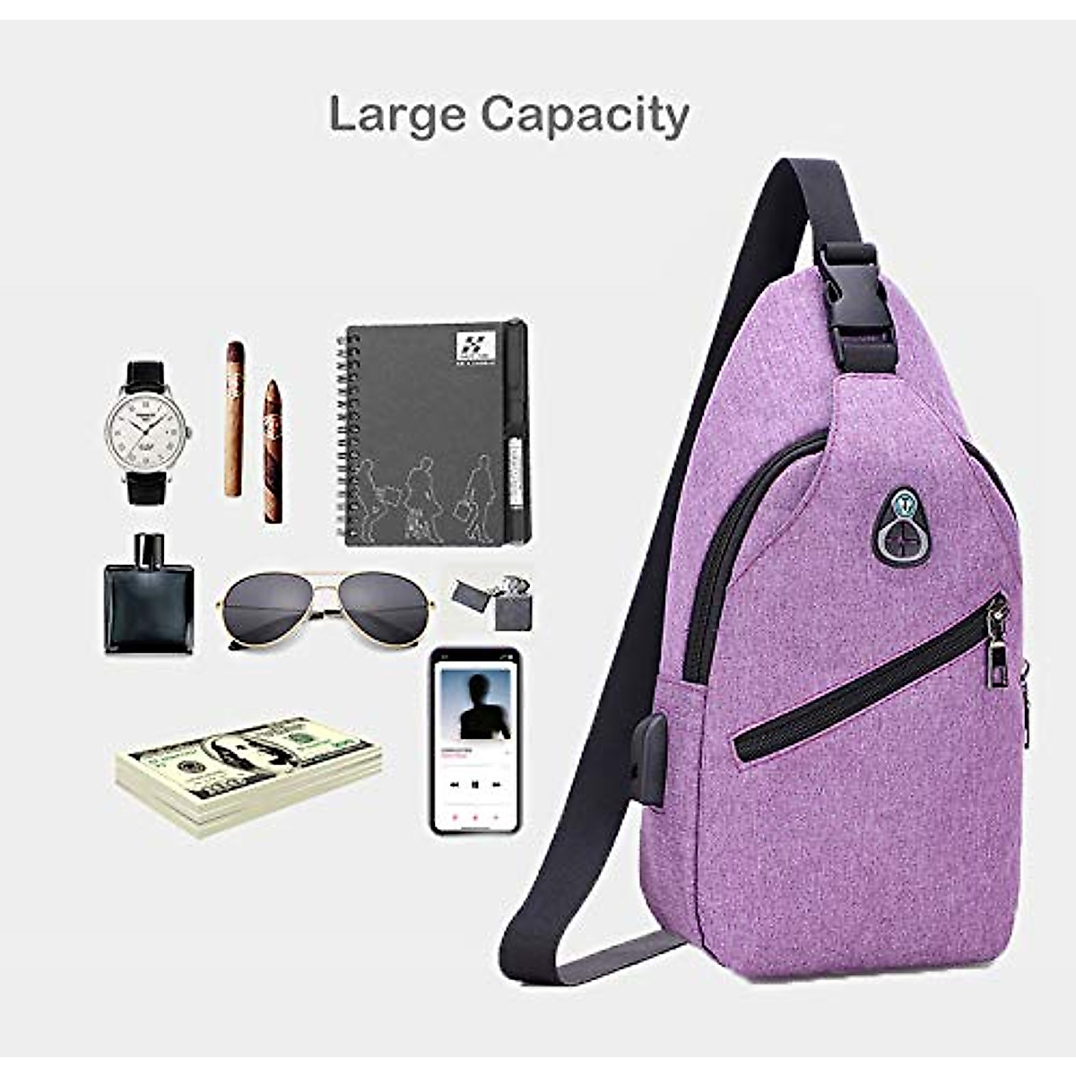 Crossbody Sling Backpack Sling Bag with USB Cable Travel Hiking Chest Bag Daypack for Women Men